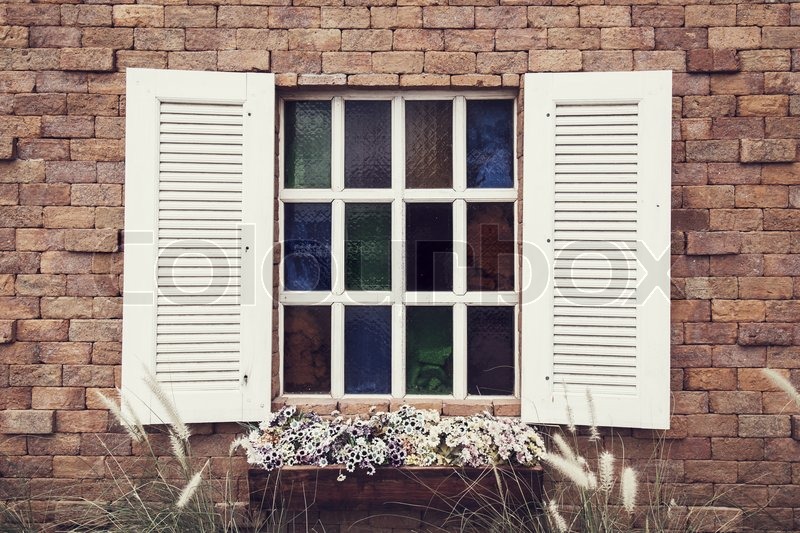 Vintage style Windows on brick wall | Stock image | Colourbox