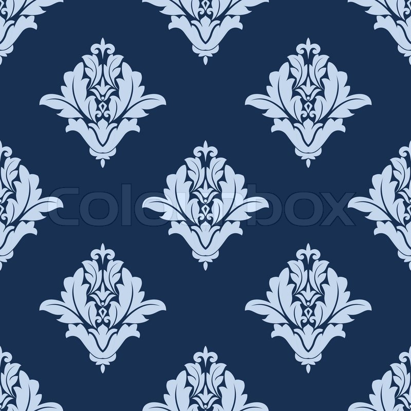 Blue floral arabesque damask seamless ... | Stock vector | Colourbox