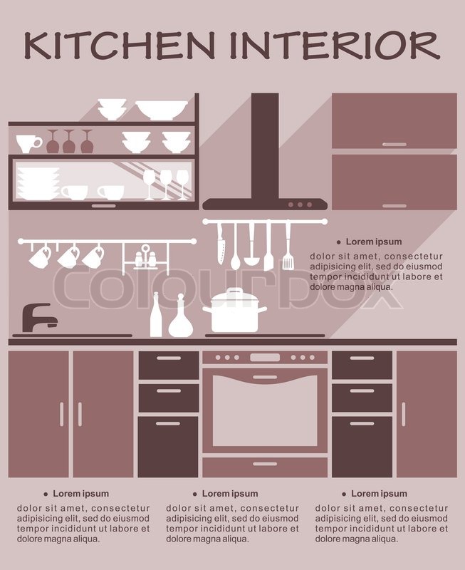 Flat kitchen interior design template ... | Stock vector | Colourbox