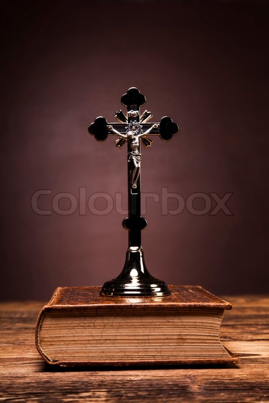 Sacred objects, bible, bread and wine. | Stock image | Colourbox