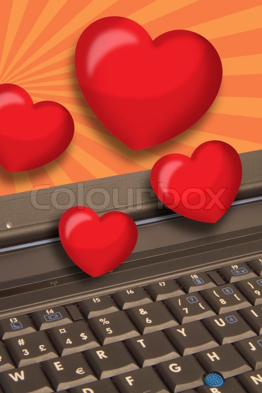 Computer mit roten Herzen , die sich aus ... | Stock Bild | Colourbox