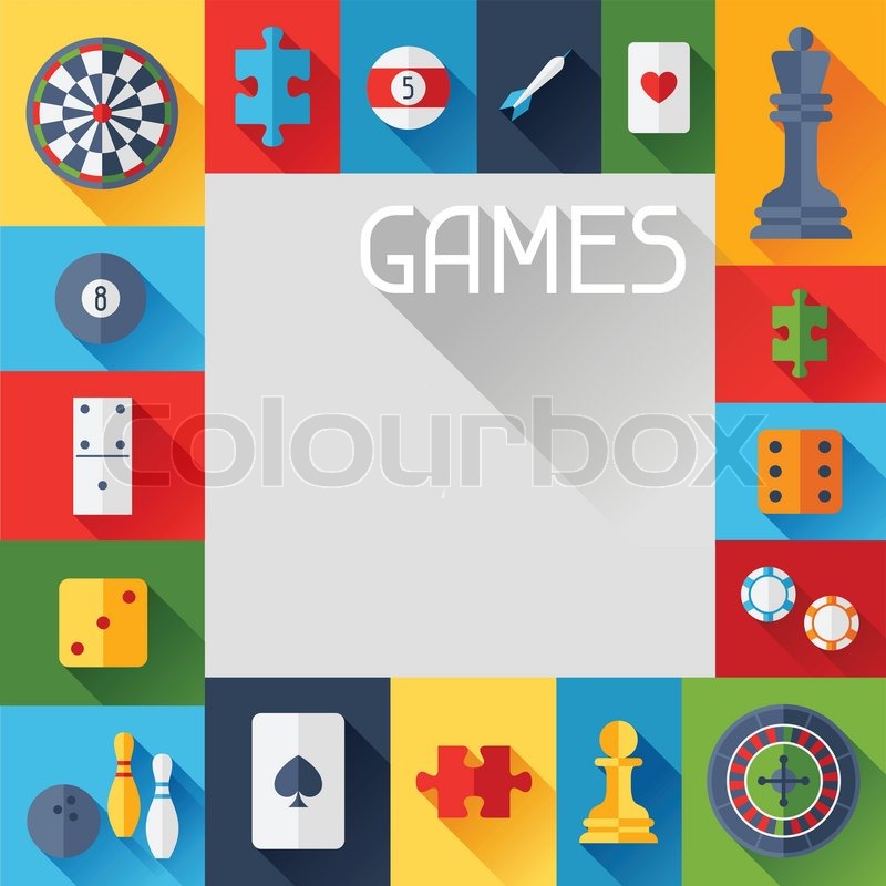 Background with game icons in flat ... | Stock vector | Colourbox