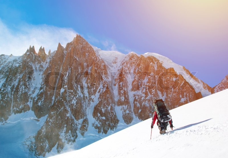 Man hiker trekking in high Himalaya ... | Stock image | Colourbox
