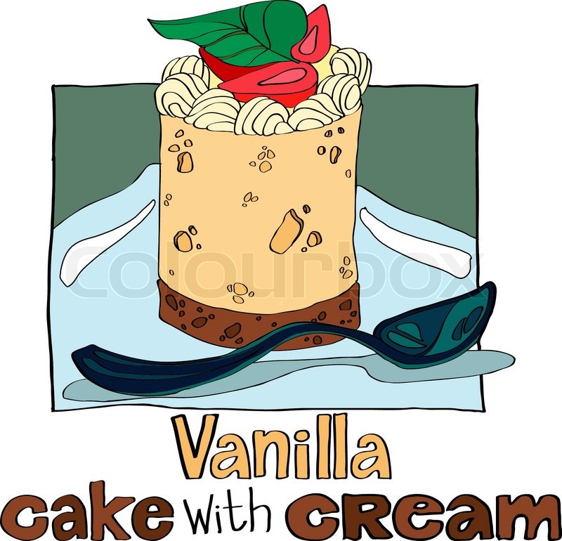 Vanilla cake with cream garnished with ... | Stock vector | Colourbox