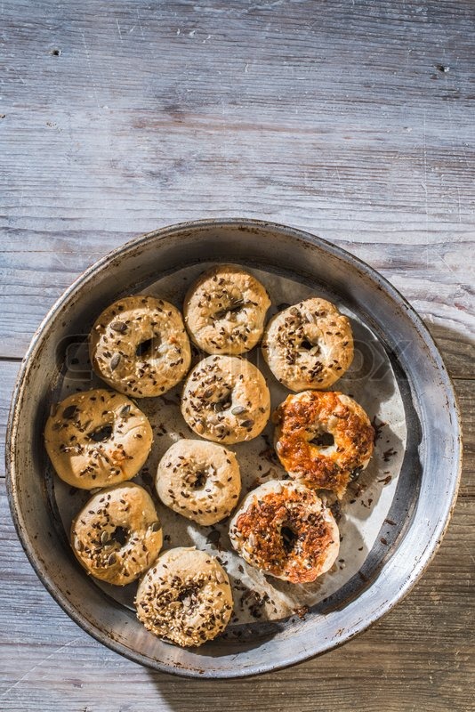 Bagels in vintage baking tray | Stock image | Colourbox