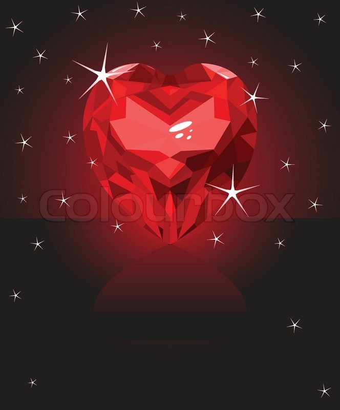 Shiny ruby love heart on black ... | Stock vector | Colourbox