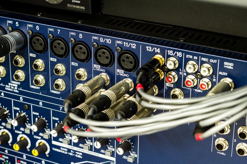 Audio connectors on a sound mixer panel | Stock image | Colourbox