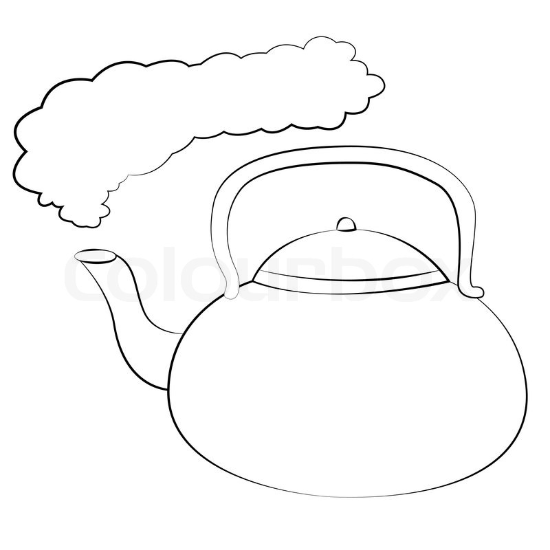 Black outline vector kettle on white ... | Stock vector | Colourbox