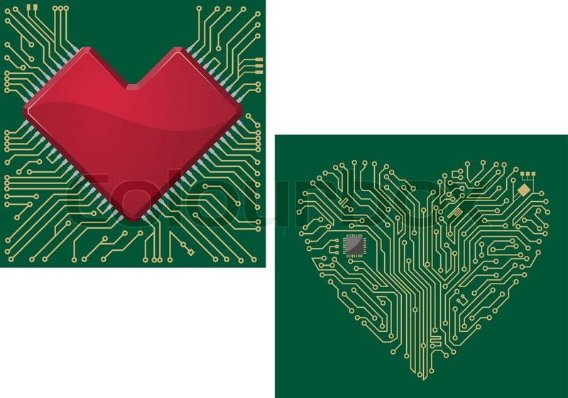 Computer motherboard with heart chip ... | Stock vector | Colourbox