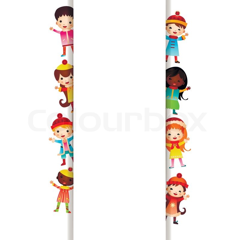 Frame with multinational children in bright clothes | Stock Vector ...
