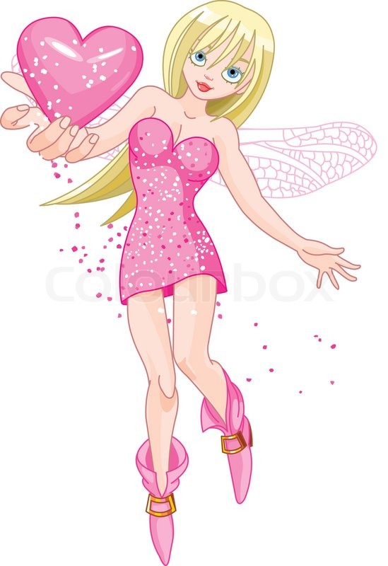 Love fairy holding shiny heart | Stock vector | Colourbox