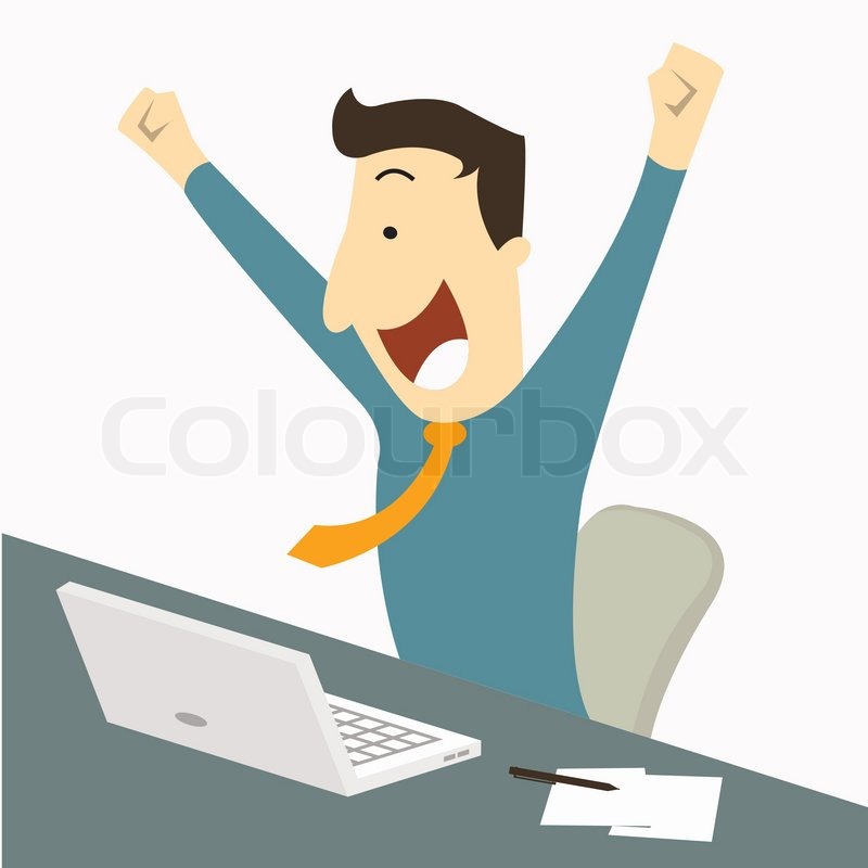 Happy businessman raising hands with ... | Stock vector | Colourbox