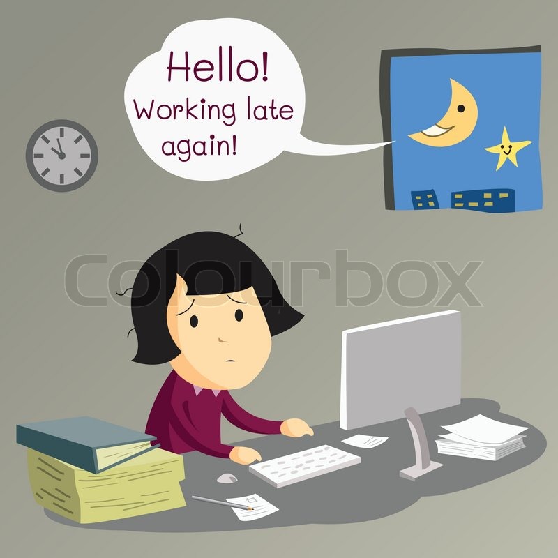 Business woman working in her office in very late at night, until the ...