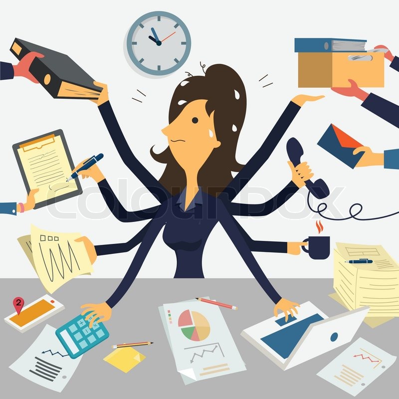 Businesswoman working with eight ... | Stock vector | Colourbox