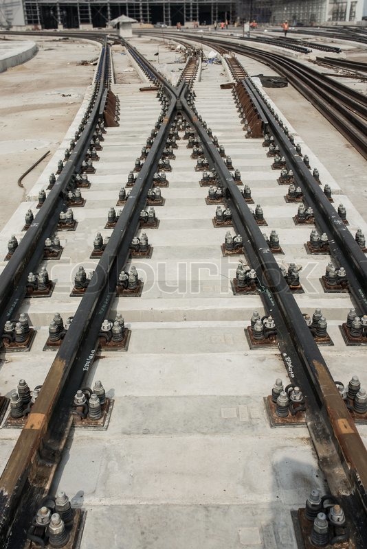 The rail installation on the concrete ... | Stock image | Colourbox