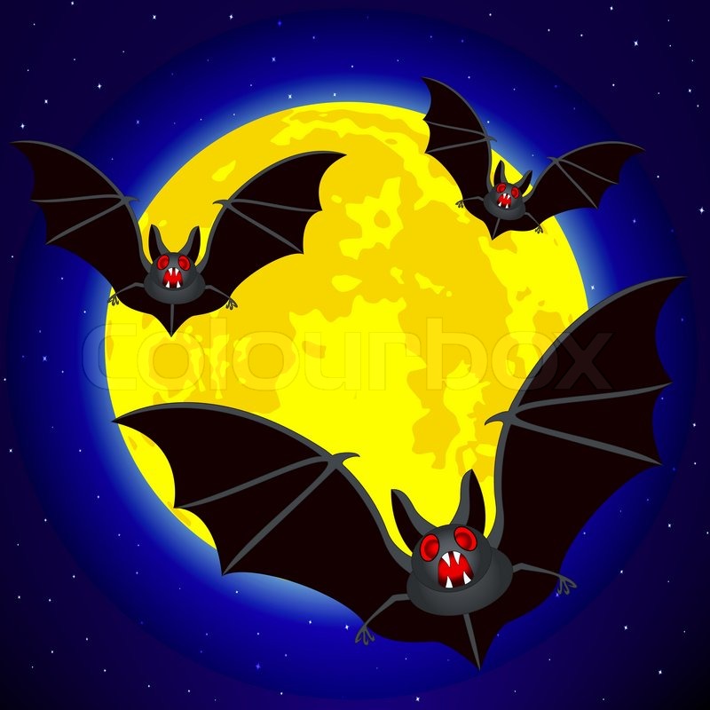 Bats on the Full Moon and starry sky ... | Stock vector | Colourbox