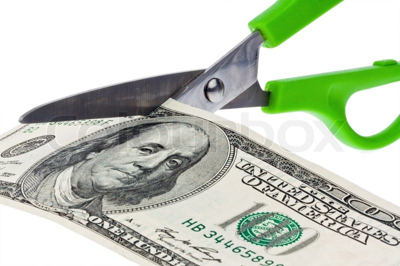 Dollar Currency notes and scissors. ... | Stock image | Colourbox