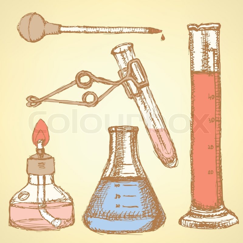 Sketch chemical set in vintage style, ... | Stock vector | Colourbox