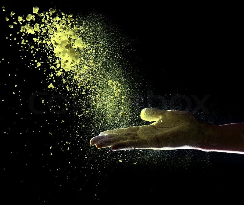 Hand and powder, isolated on black ... | Stock image | Colourbox