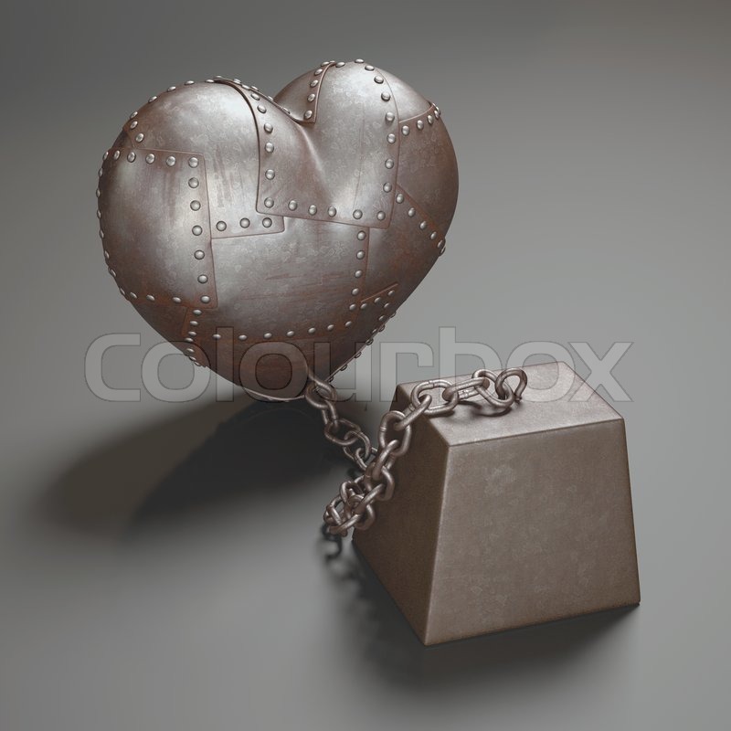 Coated steel heart attached to chains. ... | Stock image | Colourbox