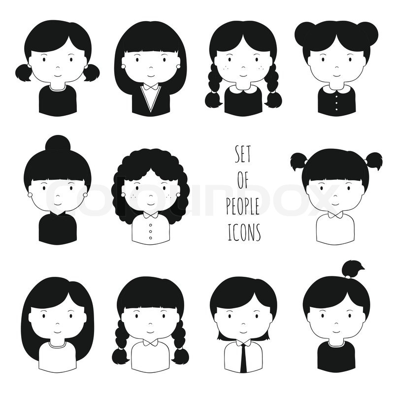 Set of monochrome female faces icons. ... | Stock vector | Colourbox