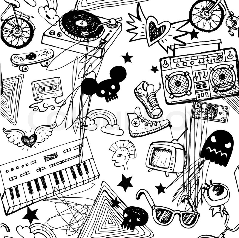 Sketchy music doodles in seamless ... | Stock vector | Colourbox