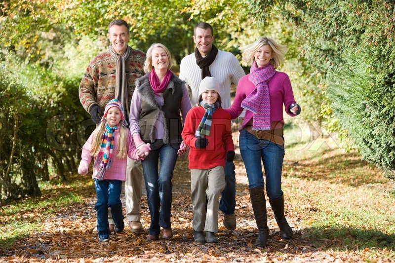 Multi-generation family on walk through ... | Stock image | Colourbox
