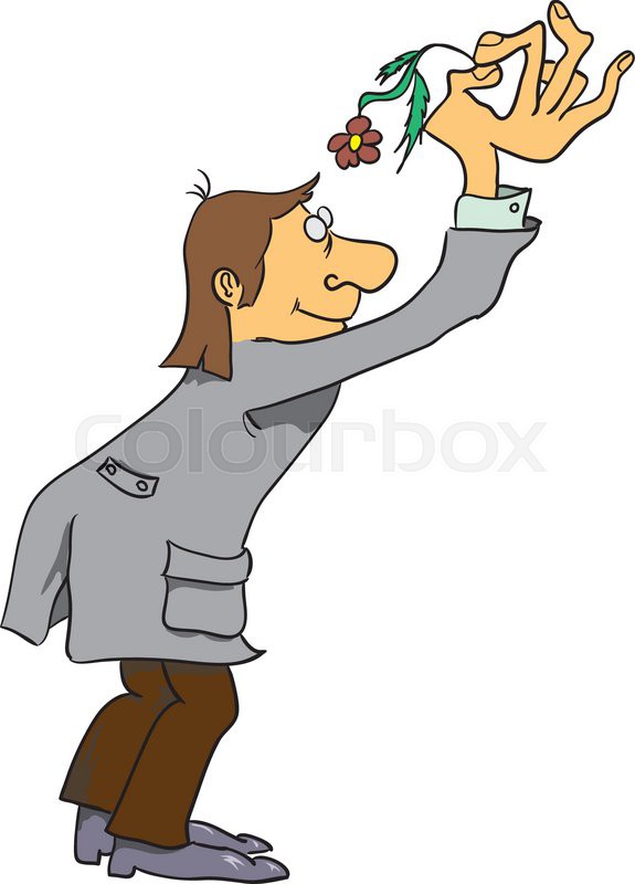 Cartoon man looks at a faded flower. ... | Stock vector | Colourbox