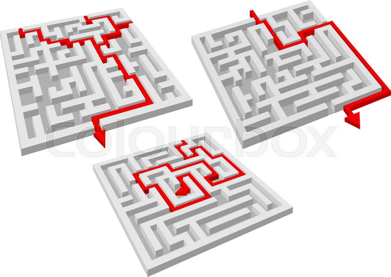 Labyrinth puzzles with red arrow ... | Stock vector | Colourbox