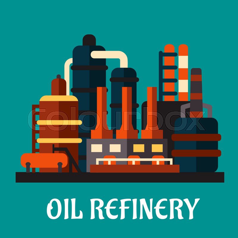 Oil refinery factory in flat style ... | Stock vector | Colourbox