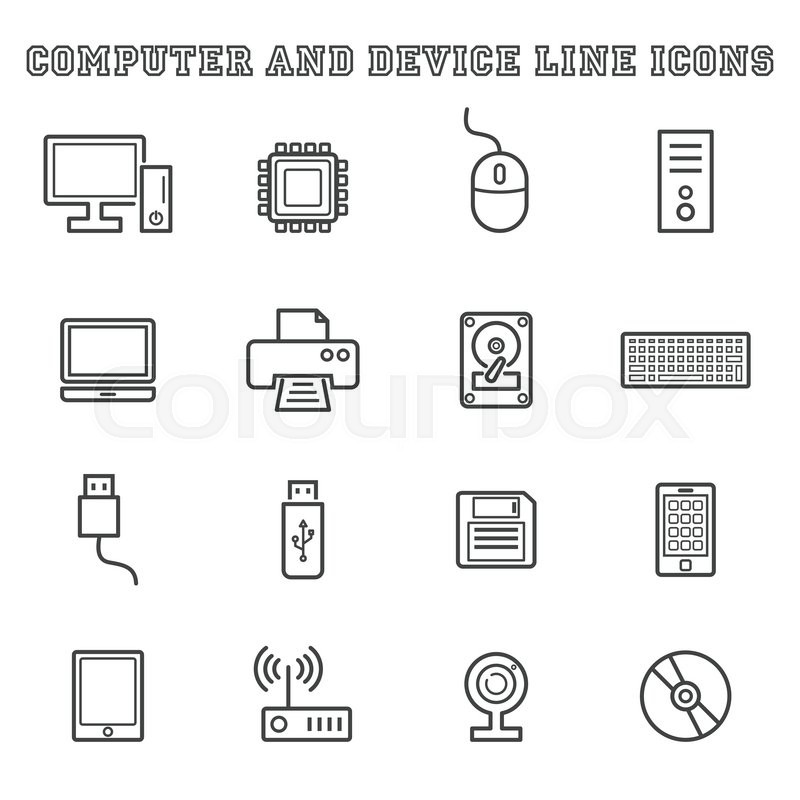 Computer and device line icons, mono ... | Stock vector | Colourbox