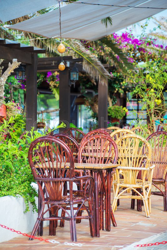 Mediterranean cafe terrace exterior ... | Stock image | Colourbox