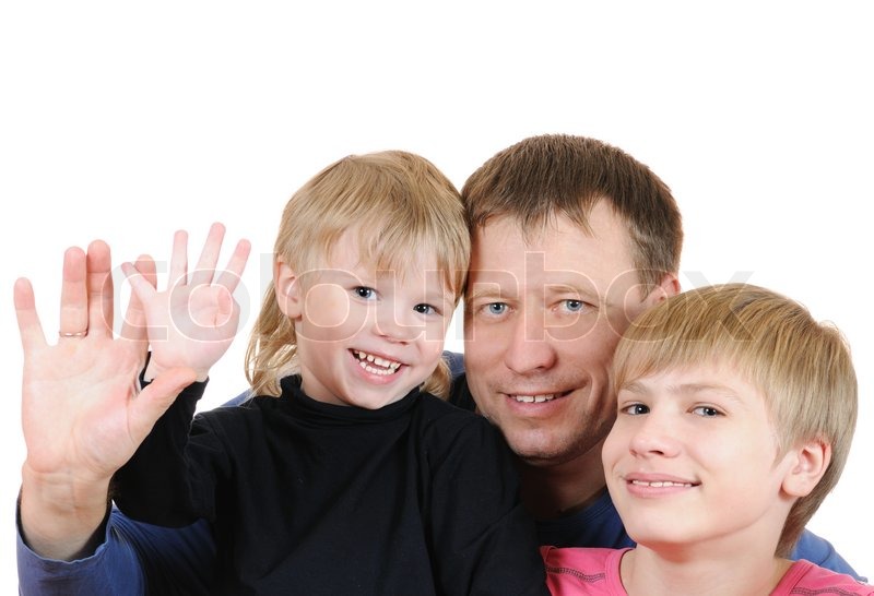 The father with two sons isolated on ... | Stock image | Colourbox