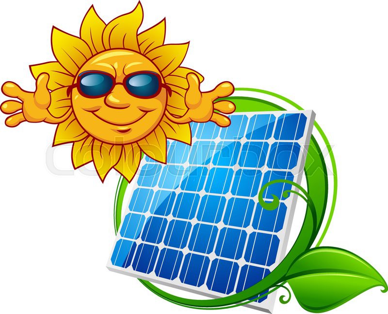 Solar panel device with smiling sun in ... | Stock vector | Colourbox