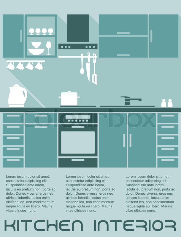 Kitchen flat interior design template ... | Stock vector | Colourbox