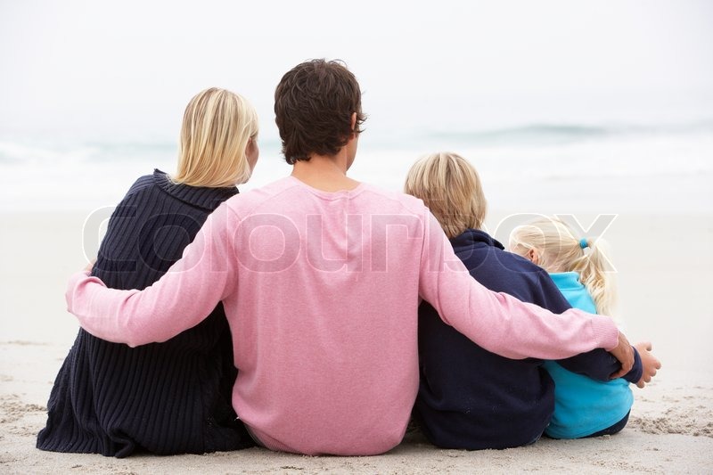 Back View Of Young Family Sitting On ... | Stock image | Colourbox