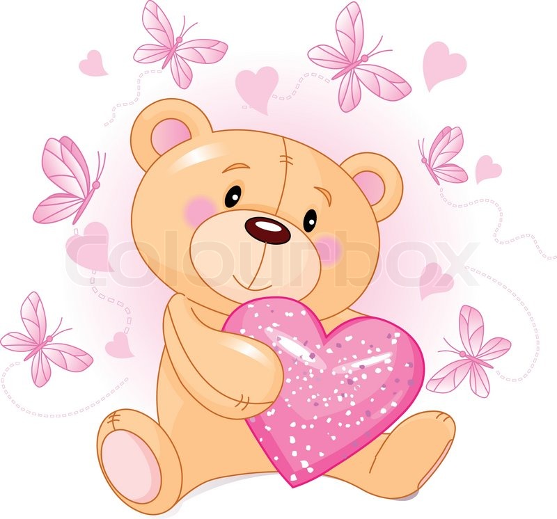 Cute Teddy Bear holds pink love heart | Stock vector | Colourbox
