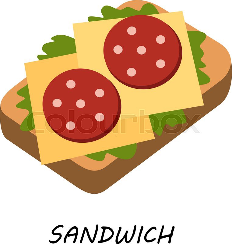Sandwich with salami and cheese, ... | Stock vector | Colourbox