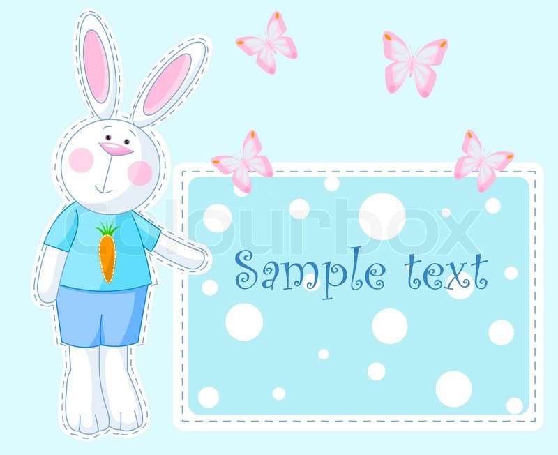 Cute bunny boy pointing the greeting ... | Stock vector | Colourbox