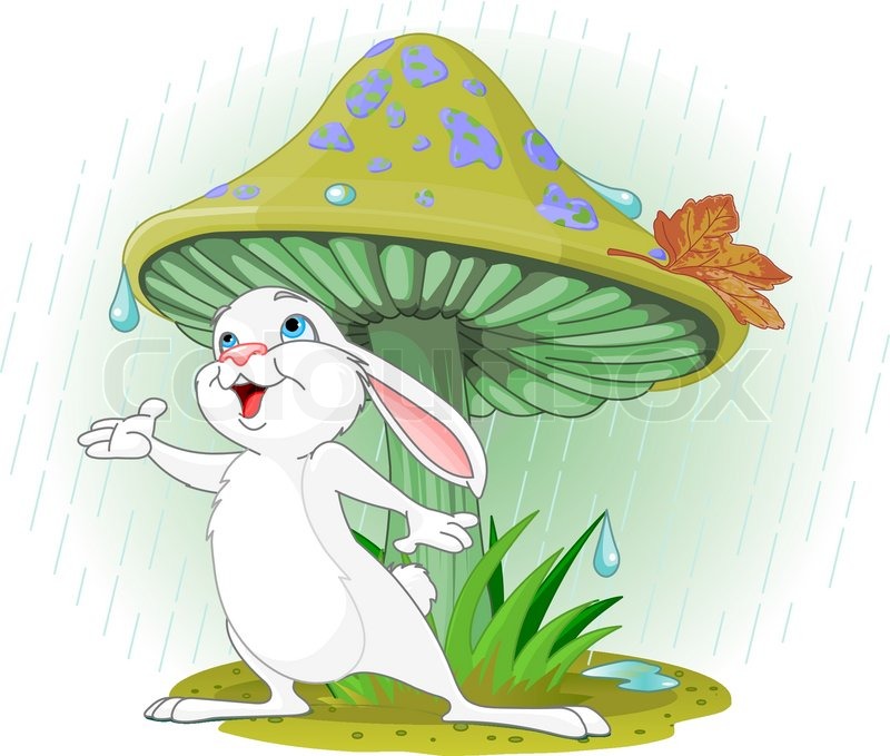 Cute rabbit wearing rain gear under ... | Stock vector | Colourbox
