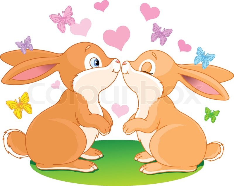 Two cute rabbits in love on the spring ... | Stock vector | Colourbox