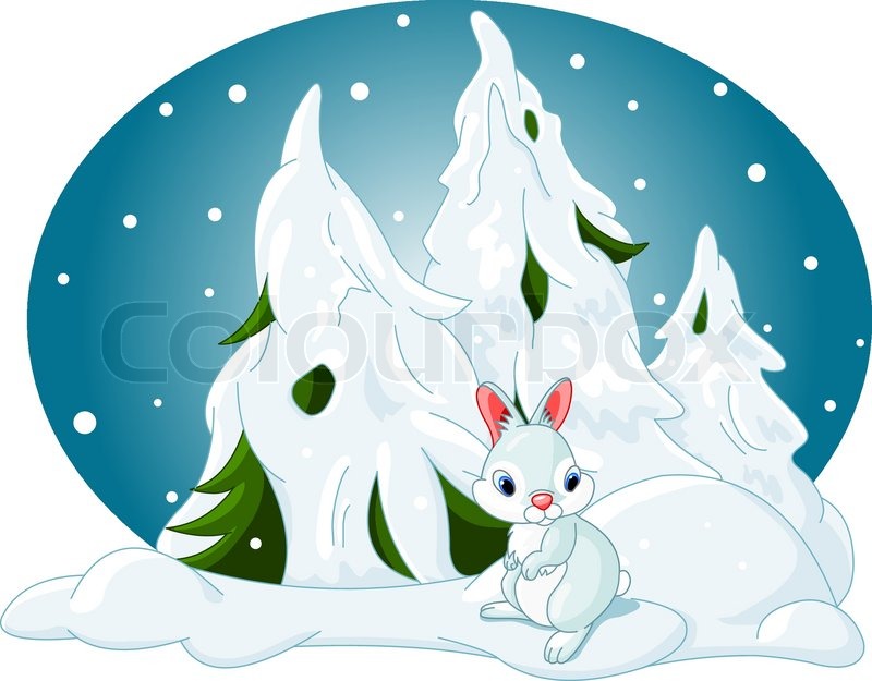 Bunny in the winter forest | Stock vector | Colourbox
