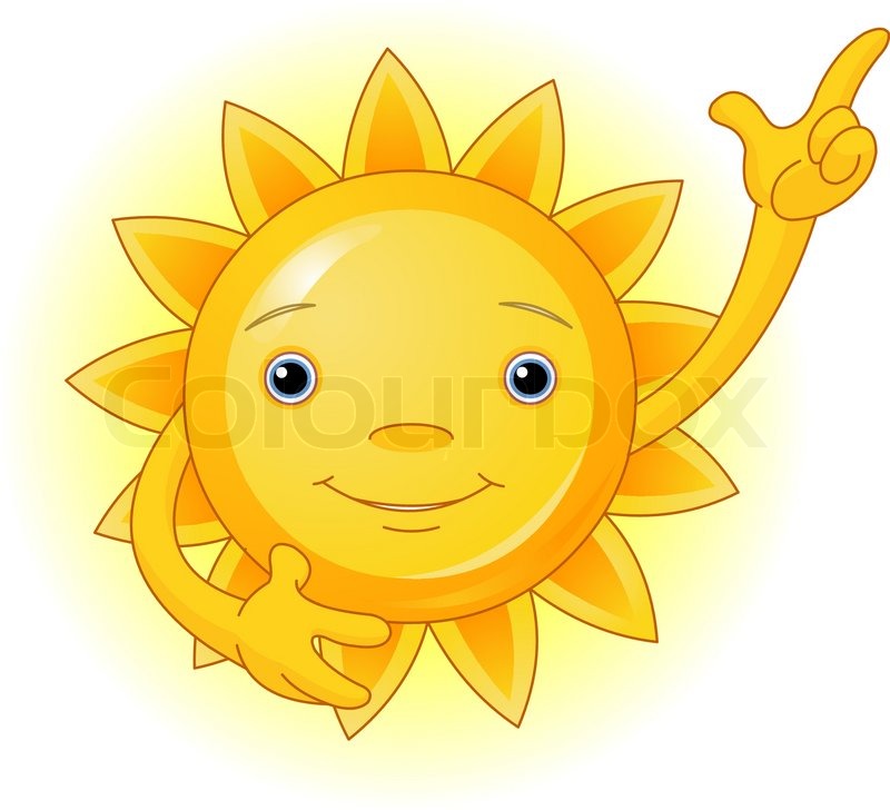 Cute smiling sun pointing to the top. | Stock vector | Colourbox