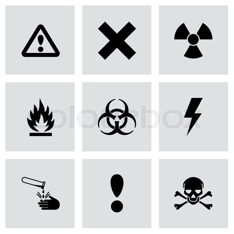Vector black danger icon set on grey ... | Stock vector | Colourbox