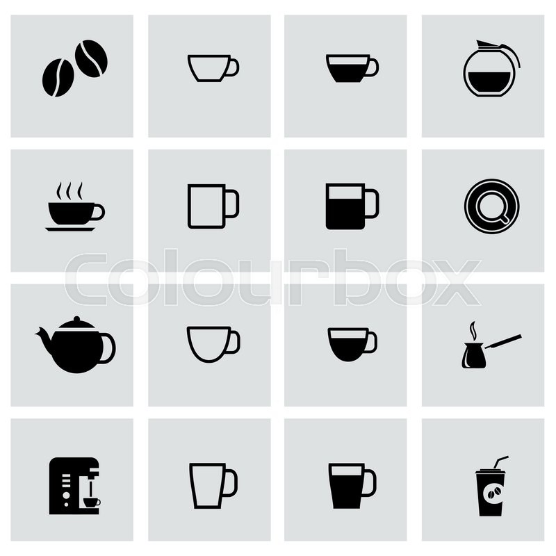 Vector black coffe icon set on grey ... | Stock vector | Colourbox