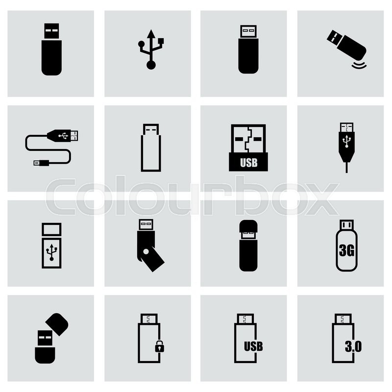 Vector black usb icon set on grey ... | Stock vector | Colourbox