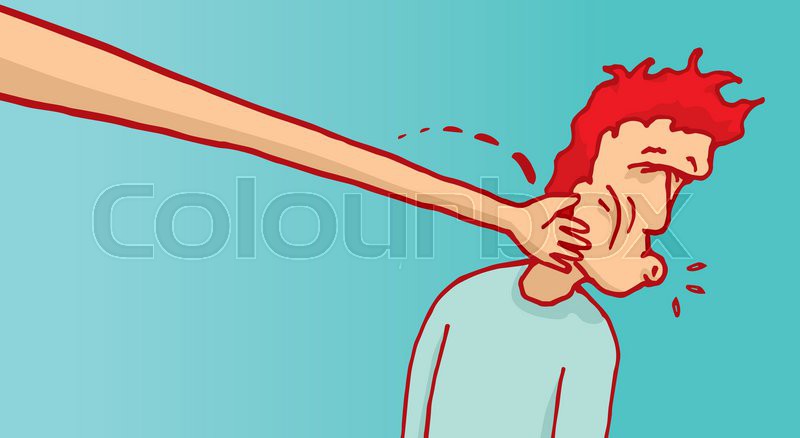 Cartoon illustration of bizarre long arm slapping face | Stock Vector ...