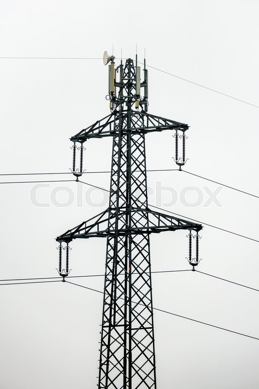 A power line poles for electricity. ... | Stock image | Colourbox
