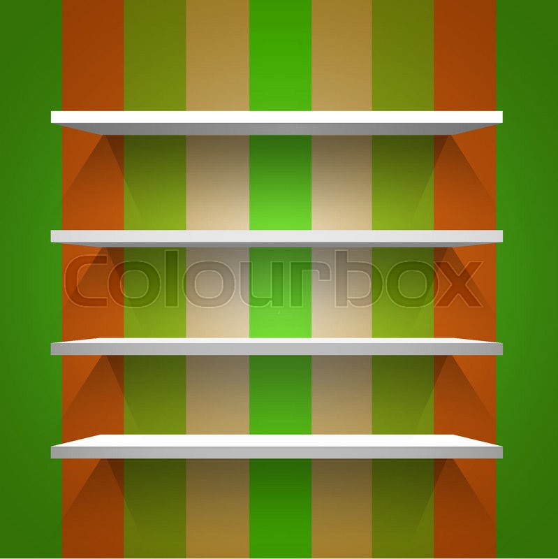 Empty white shelves on the colorful ... | Stock vector | Colourbox