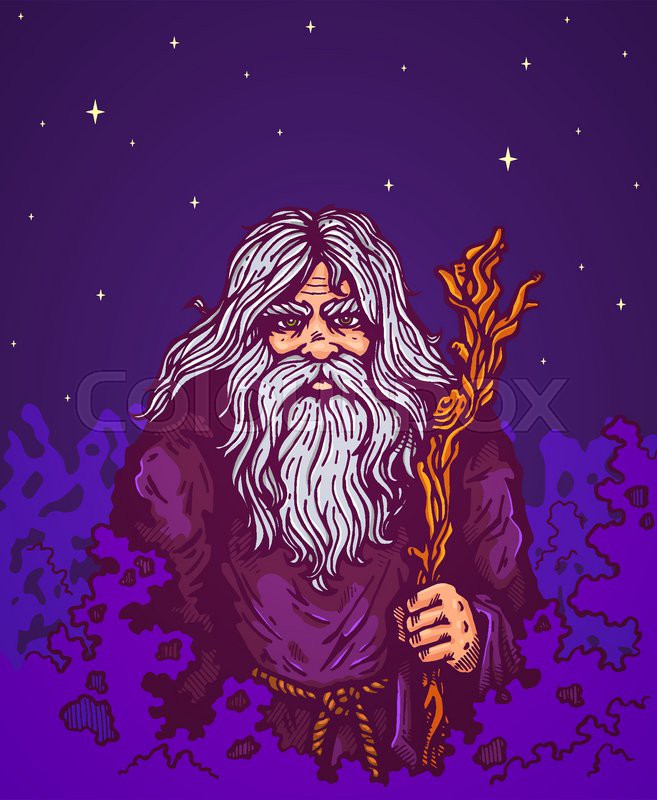 Illustration of a old man with staff | Stock vector | Colourbox